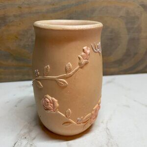 Accents | Small Handcrafted Pottery Vase With Raised Floral Rose Design ...
